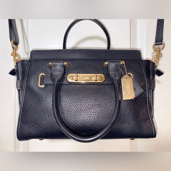 Coach | Bags | Coach Swagger 27 Carryall Black Pebble Leather Satchel ...